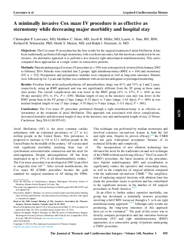 (PDF) A minimally invasive Cox maze IV procedure is as effective as sternotomy while decreasing ...