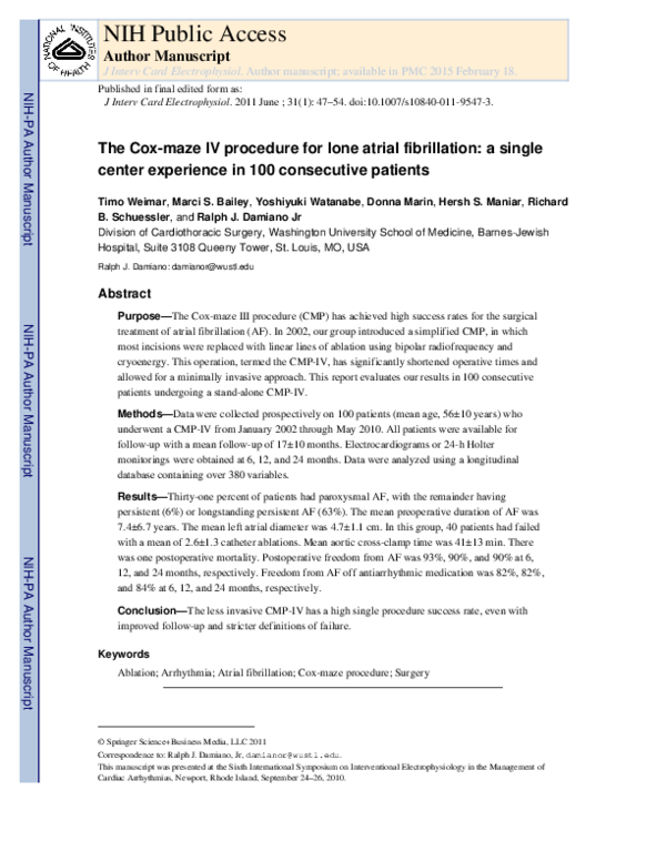 (PDF) The Cox-maze IV procedure for lone atrial fibrillation: a single ...