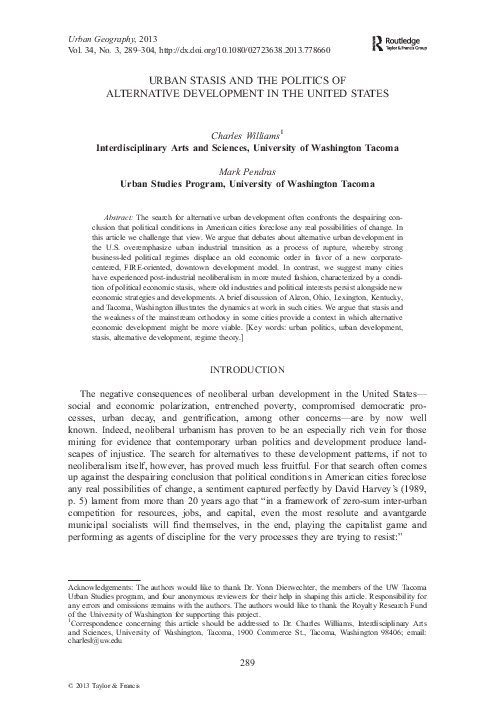 (PDF) Urban Stasis and the Politics of Alternative Development in the ...