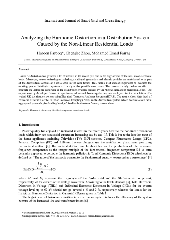 (PDF) Analyzing the Harmonic Distortion in a Distribution System Caused by the Non-Linear ...