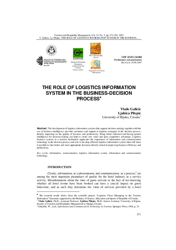 (PDF) The role of logistics information system in the business-decision process