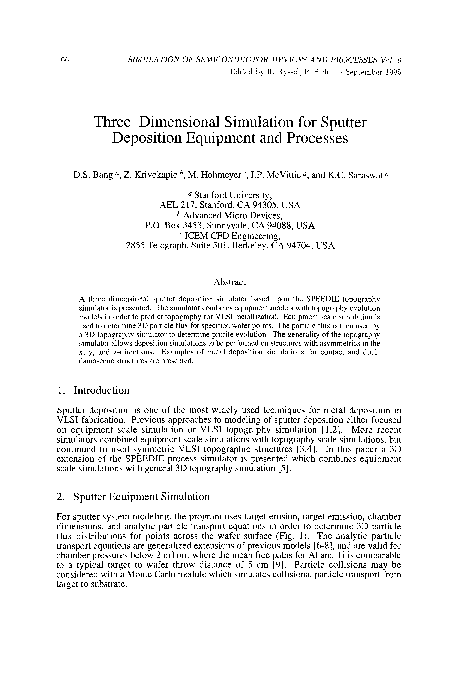 (PDF) Three Dimensional Simulation for Sputter Deposition Equipment and ...