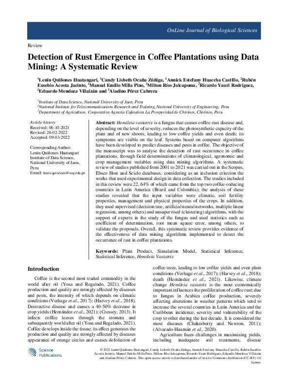 (PDF) Detection of Rust Emergence in Coffee Plantations using Data Mining: A Systematic Review