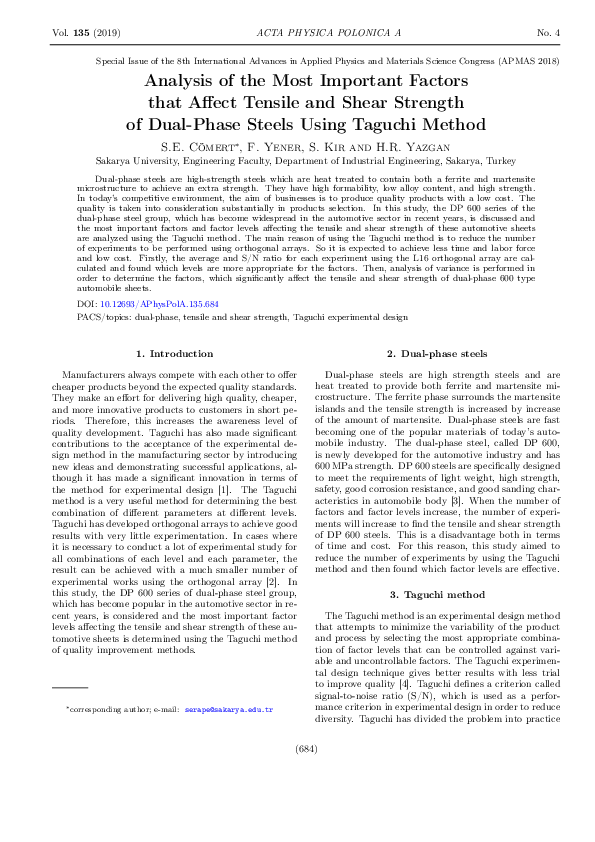 (PDF) Analysis of the Most Important Factors that Affect Tensile and ...