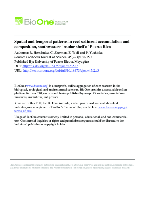 (PDF) Spatial and temporal patterns in reef sediment accumulation and composition, southwestern ...