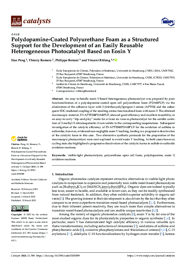 (PDF) Polydopamine-Coated Polyurethane Foam as a Structured Support for ...