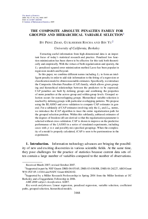 (PDF) The composite absolute penalties family for grouped and hierarchical variable selection