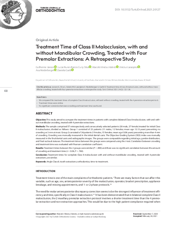 (PDF) Treatment Time of Class II Malocclusion, with and without ...