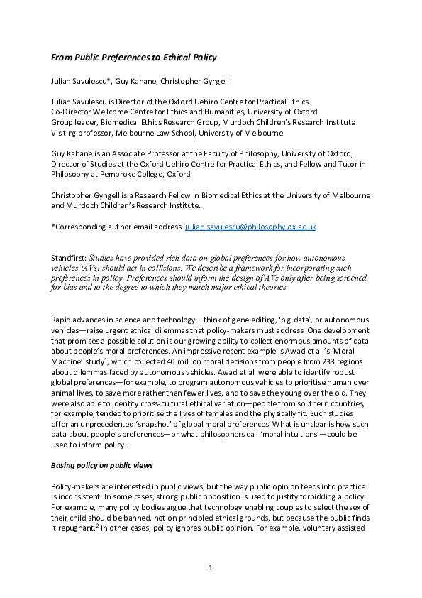 (PDF) From public preferences to ethical policy