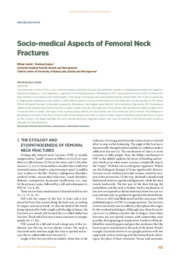 (PDF) Socio-medical Aspects of Femoral Neck Fractures