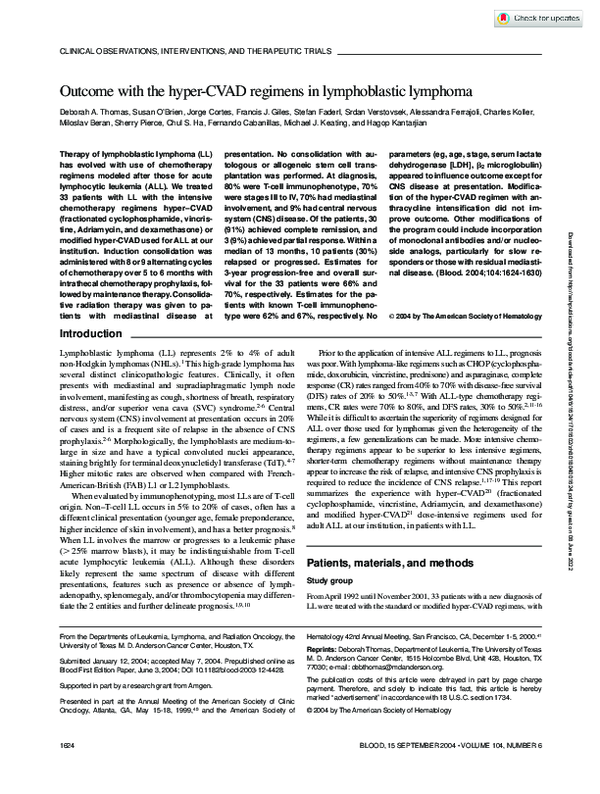 (PDF) Outcome with the hyper-CVAD regimens in lymphoblastic lymphoma ...