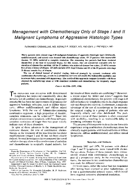 (PDF) Management with chemotherapy only of stage I and II malignant ...