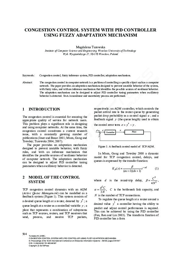 Pdf Congestion Control System With Pid Controller Using Fuzzy