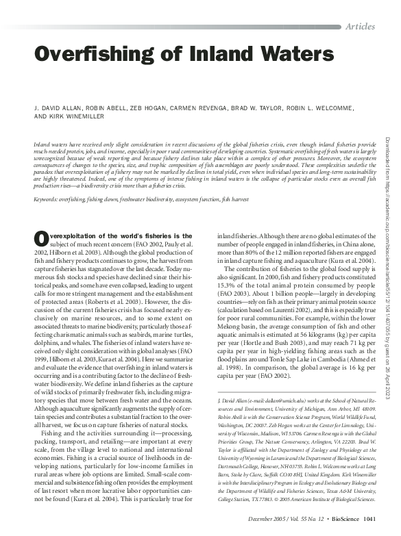 (PDF) Overfishing of Inland Waters