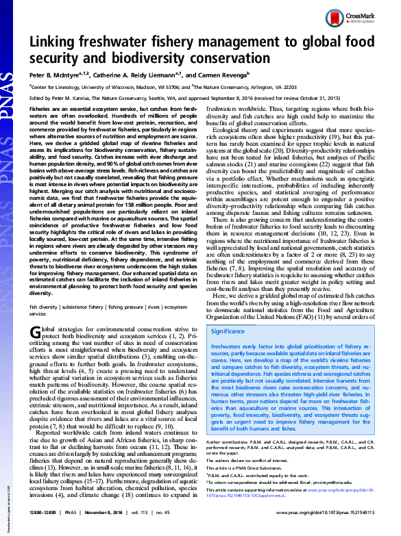 (PDF) Linking freshwater fishery management to global food security and ... (PDF) Linking freshwater fishery management to global food security and ...