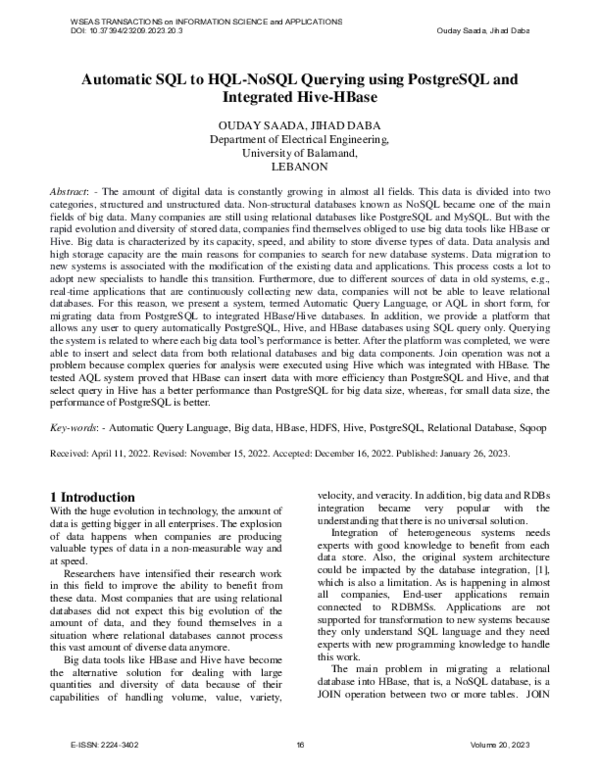 Pdf Automatic Sql To Hql Nosql Querying Using Postgresql And