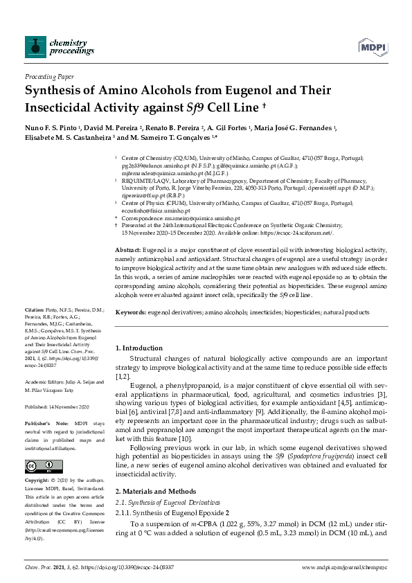 (PDF) Synthesis of Amino Alcohols from Eugenol and Their Insecticidal ...