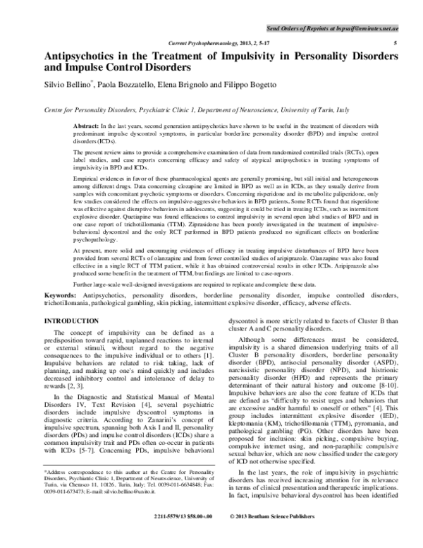(PDF) Antipsychotics in the Treatment of Impulsivity in Personality ...