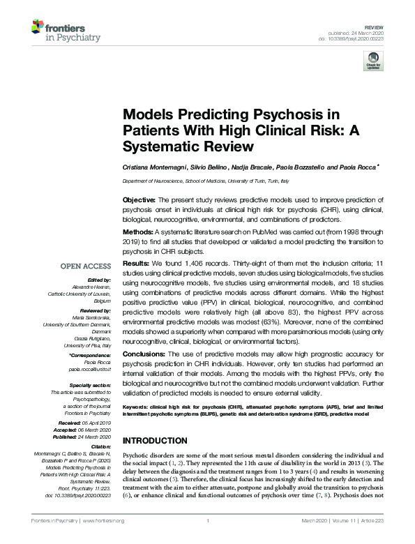 (PDF) Models Predicting Psychosis in Patients With High Clinical Risk ...
