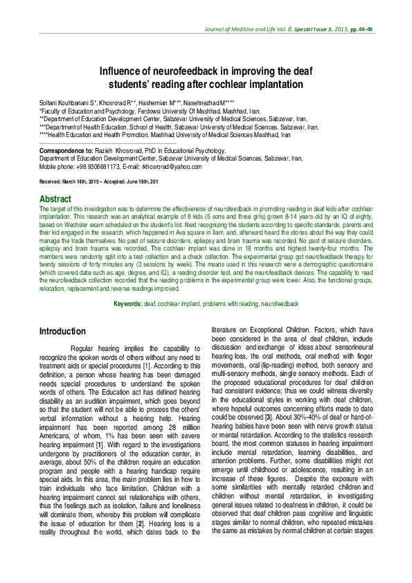 (PDF) Influence of neurofeedback in improving the deaf students ...