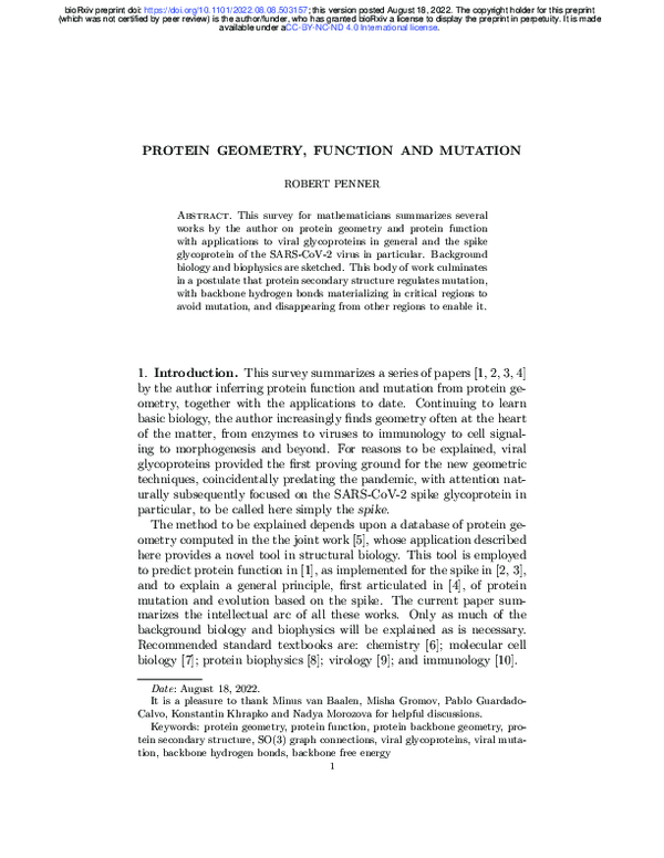 (PDF) Protein Geometry, Function and Mutation