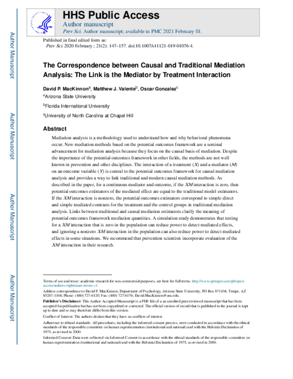 (PDF) The Correspondence Between Causal and Traditional Mediation Analysis: the Link Is the ...