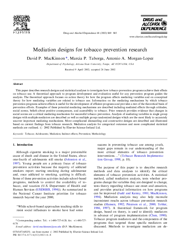 (PDF) Mediation designs for tobacco prevention research | David P ...