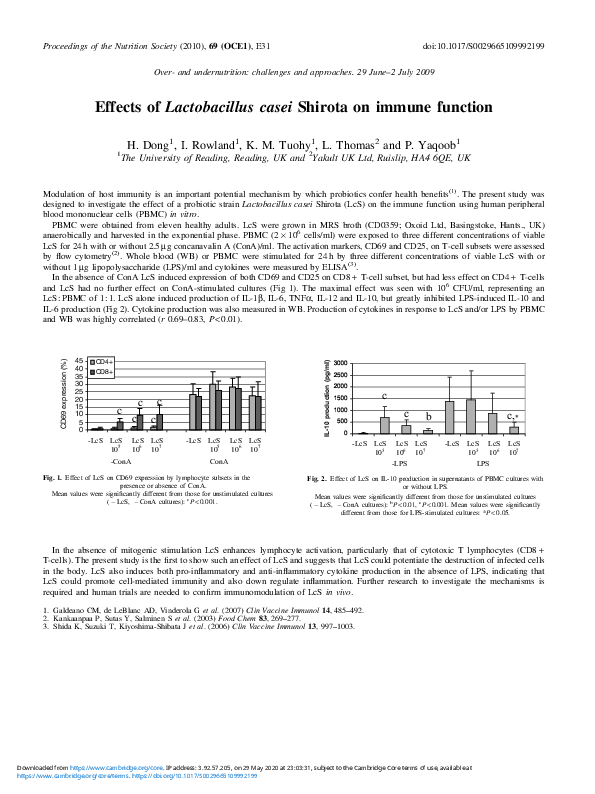 (PDF) Effects of Lactobacillus casei Shirota on immune function