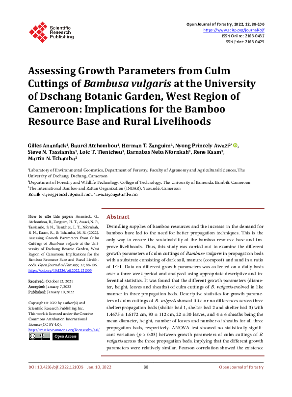 (PDF) Assessing Growth Parameters from Culm Cuttings of Bambusa ...