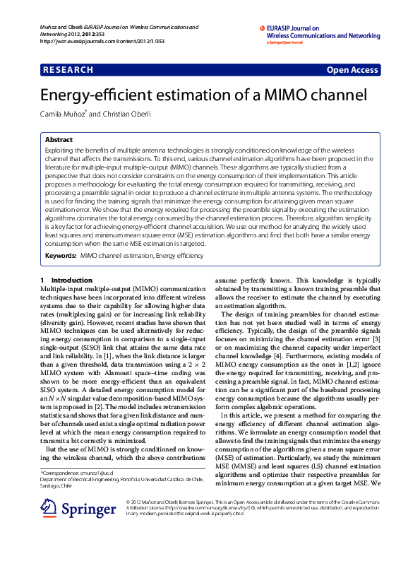 (PDF) Energy-efficient estimation of a MIMO channel | Camila Aguilar Muñoz - Academia.edu