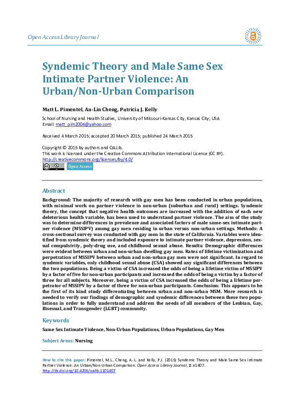 (PDF) Syndemic Theory and Male Same Sex Intimate Partner Violence: An ...