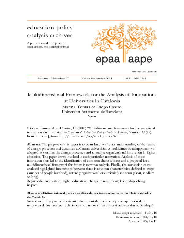 (PDF) Multidimensional Framework for the Analysis of Innovations at ...