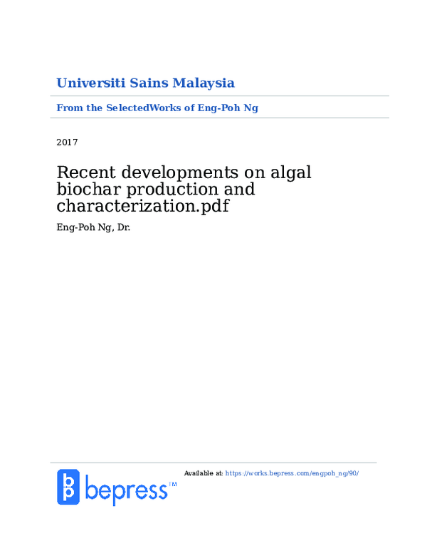(PDF) Recent developments on algal biochar production and characterization