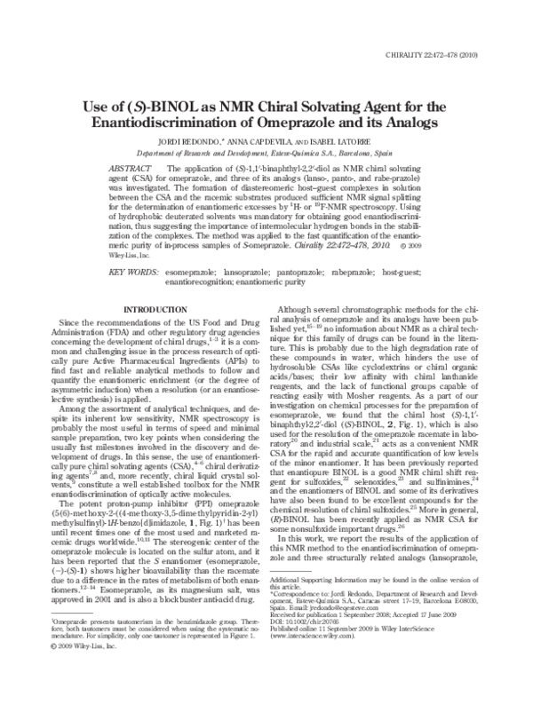 (PDF) Use of (S)-BINOL as NMR chiral solvating agent for the ...