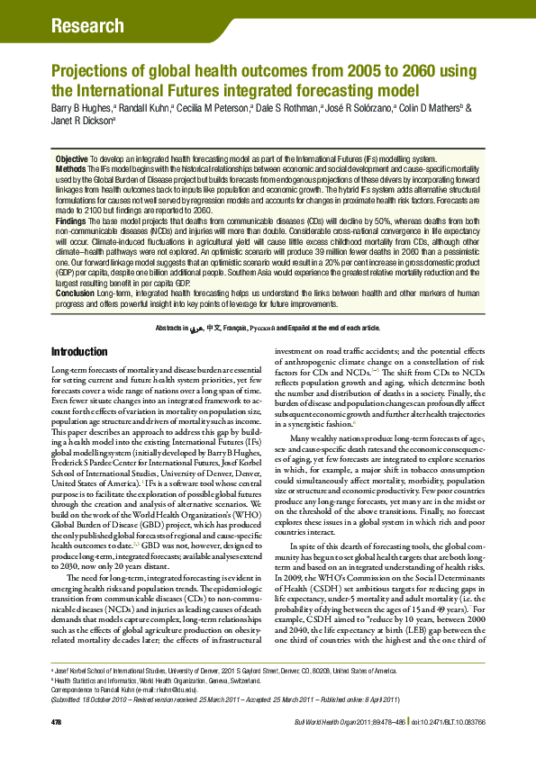 (PDF) Projections of global health outcomes from 2005 to 2060 using the ...
