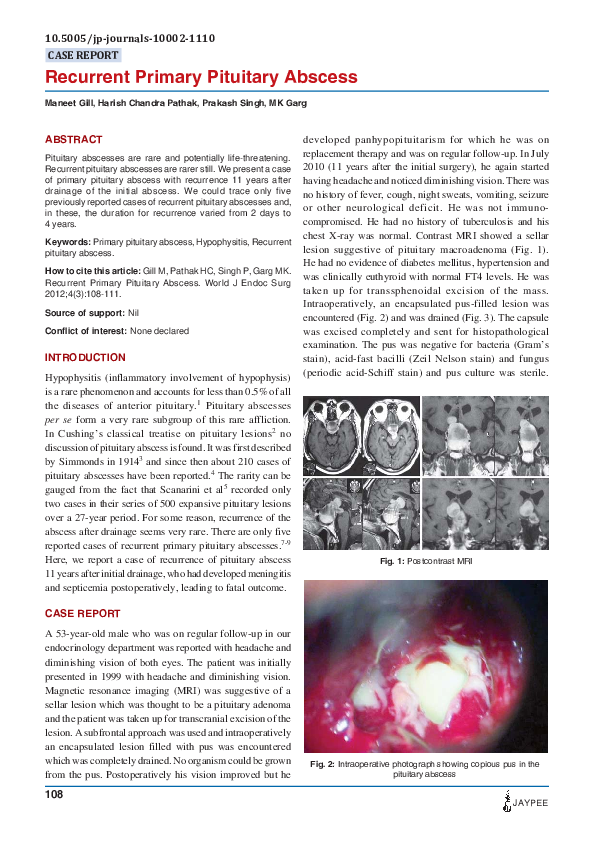(PDF) Recurrent Primary Pituitary Abscess