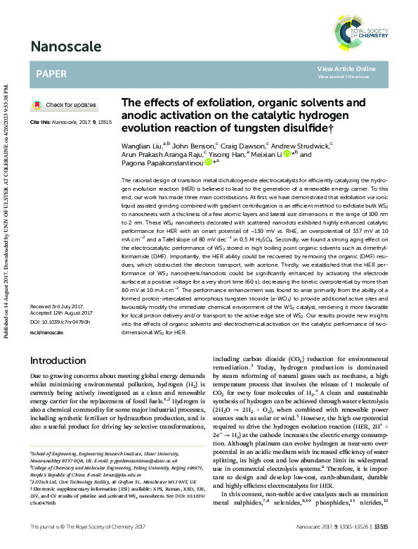 (PDF) The effects of exfoliation, organic solvents and anodic ...