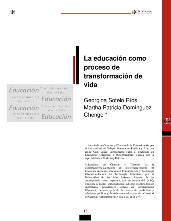 (PDF) La educación como proceso de transformación de vida