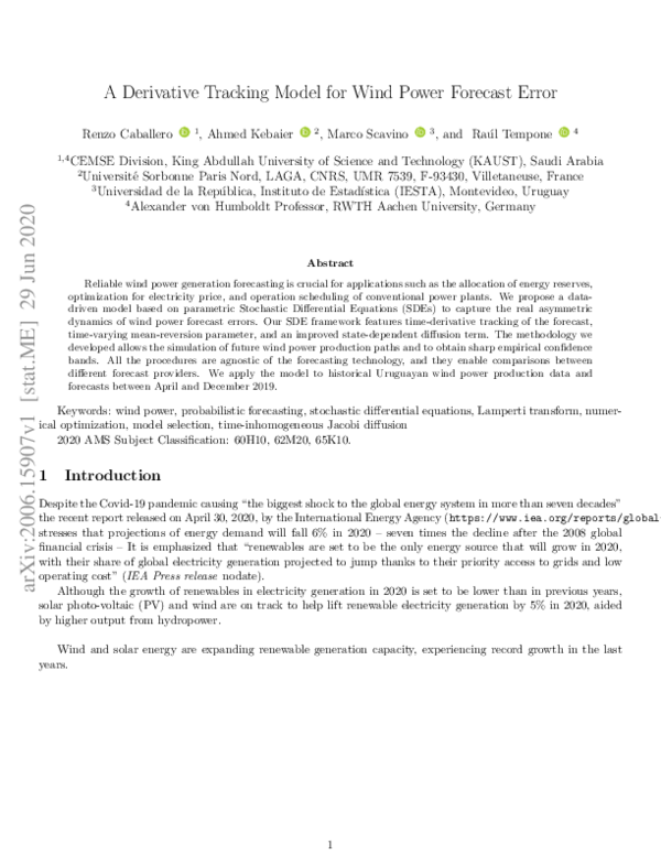(PDF) A Derivative Tracking Model for Wind Power Forecast Error