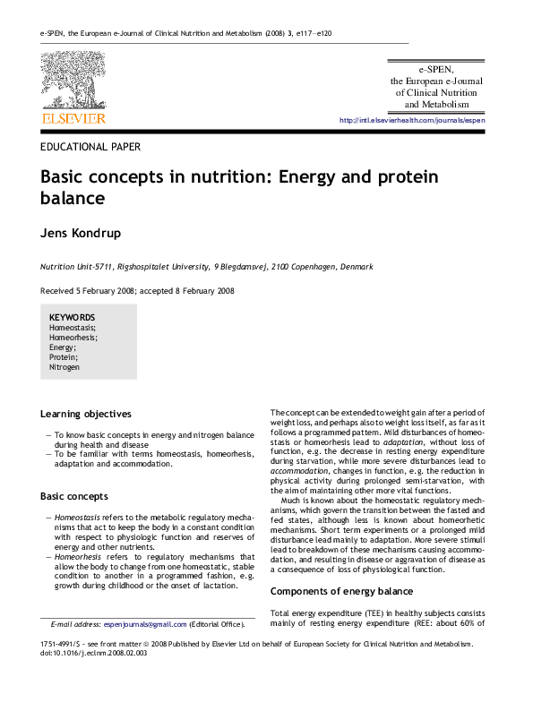 (PDF) Basic concepts in nutrition: Energy and protein balance