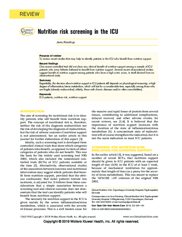 (PDF) Nutrition risk screening in the ICU