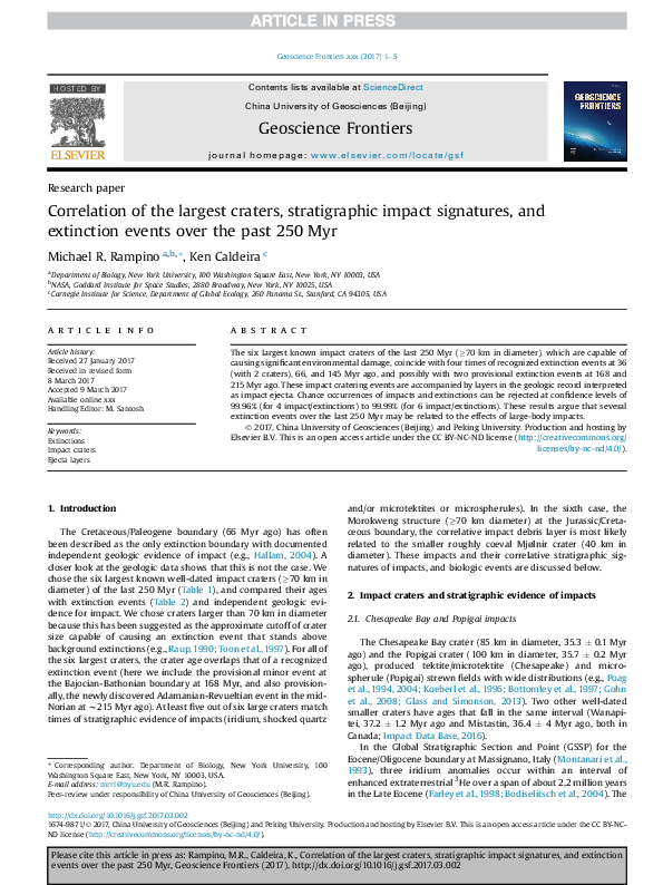(PDF) Correlation of the largest craters, stratigraphic impact ...
