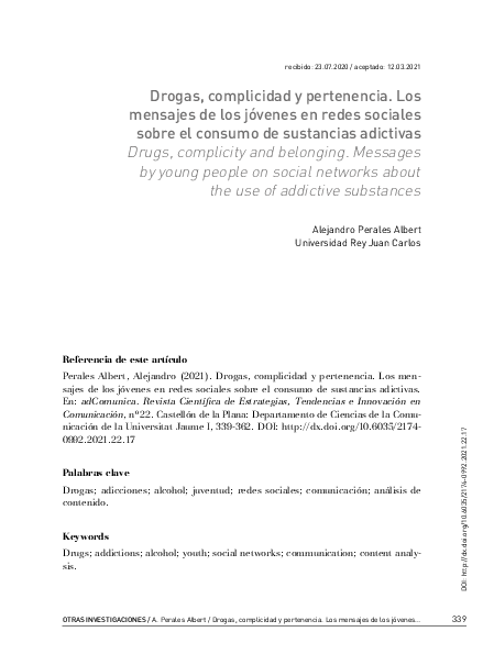(PDF) Drogas, complicidad y pertenencia. Los mensajes de los jóvenes en redes sociales sobre el ...