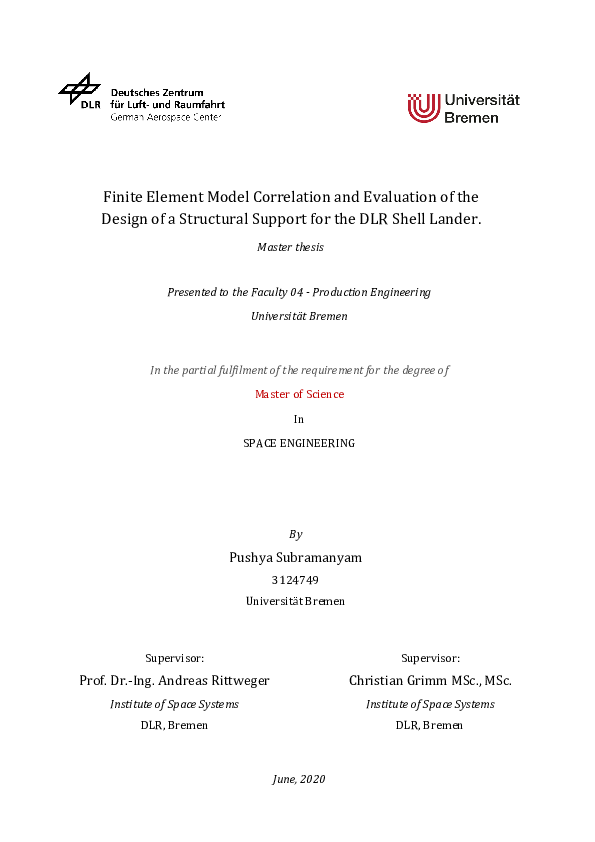 (PDF) Finite Element Analysis of DLR Shell Lander Structure