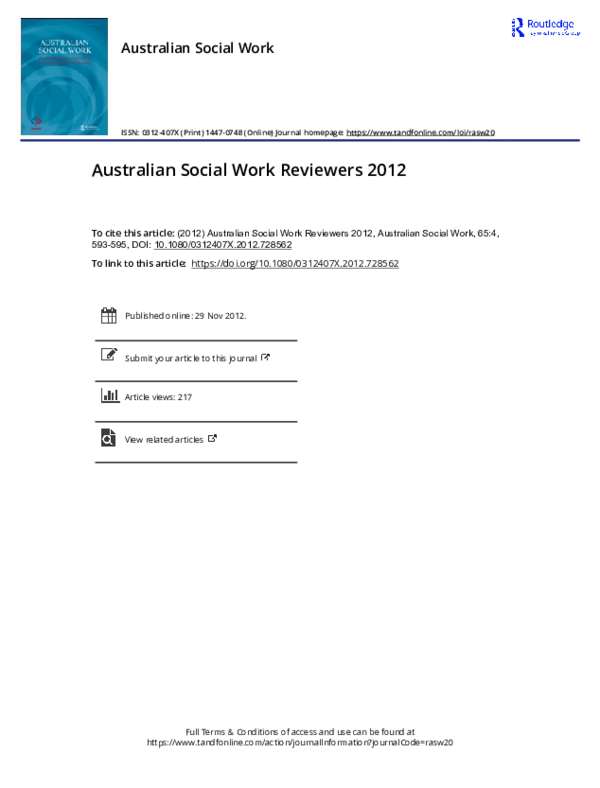 (PDF) Australian Social Work Reviewers 2012