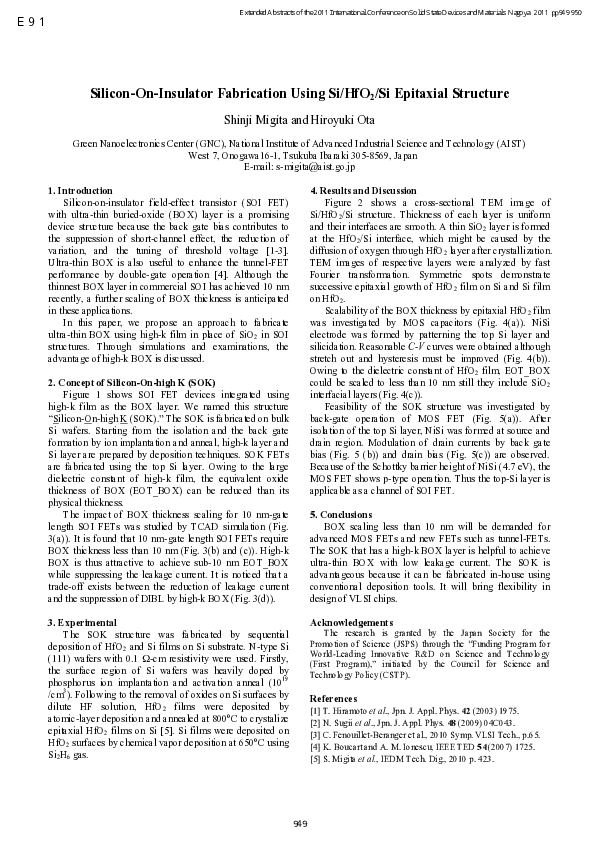 (PDF) Silicon-On-Insulator Fabrication Using Si/HfO 2 /Si Epitaxial ...