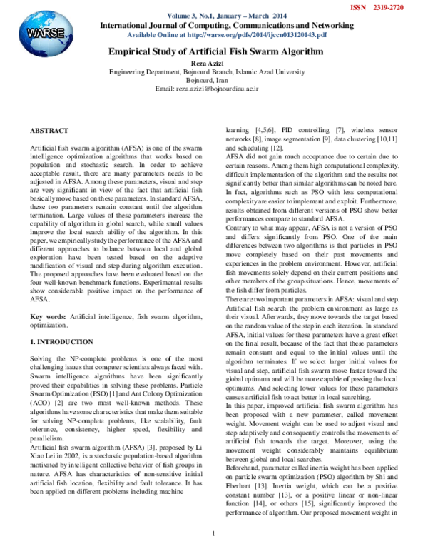 (PDF) Empirical Study of Artificial Fish Swarm Algorithm | Reza Azizi - Academia.edu