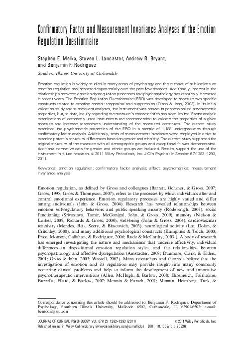 (PDF) Confirmatory factor and measurement invariance analyses of the emotion regulation ...