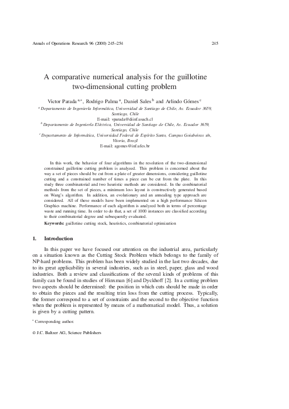 (PDF) A comparative numerical analysis for the guillotine two-dimensional cutting problem