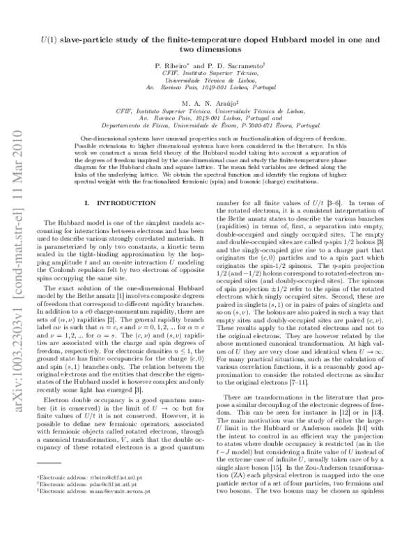 (PDF) U(1) slave-particle study of the finite-temperature doped Hubbard model in one and two ...